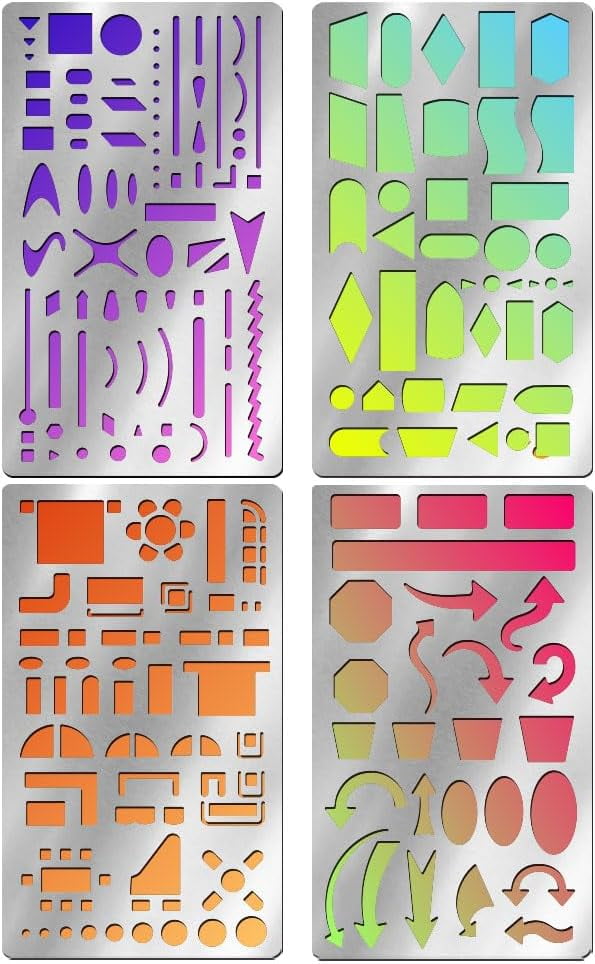 4Pcs Metal Basic Pattern Templates Mechanical Stencil Drawing Stainless ...