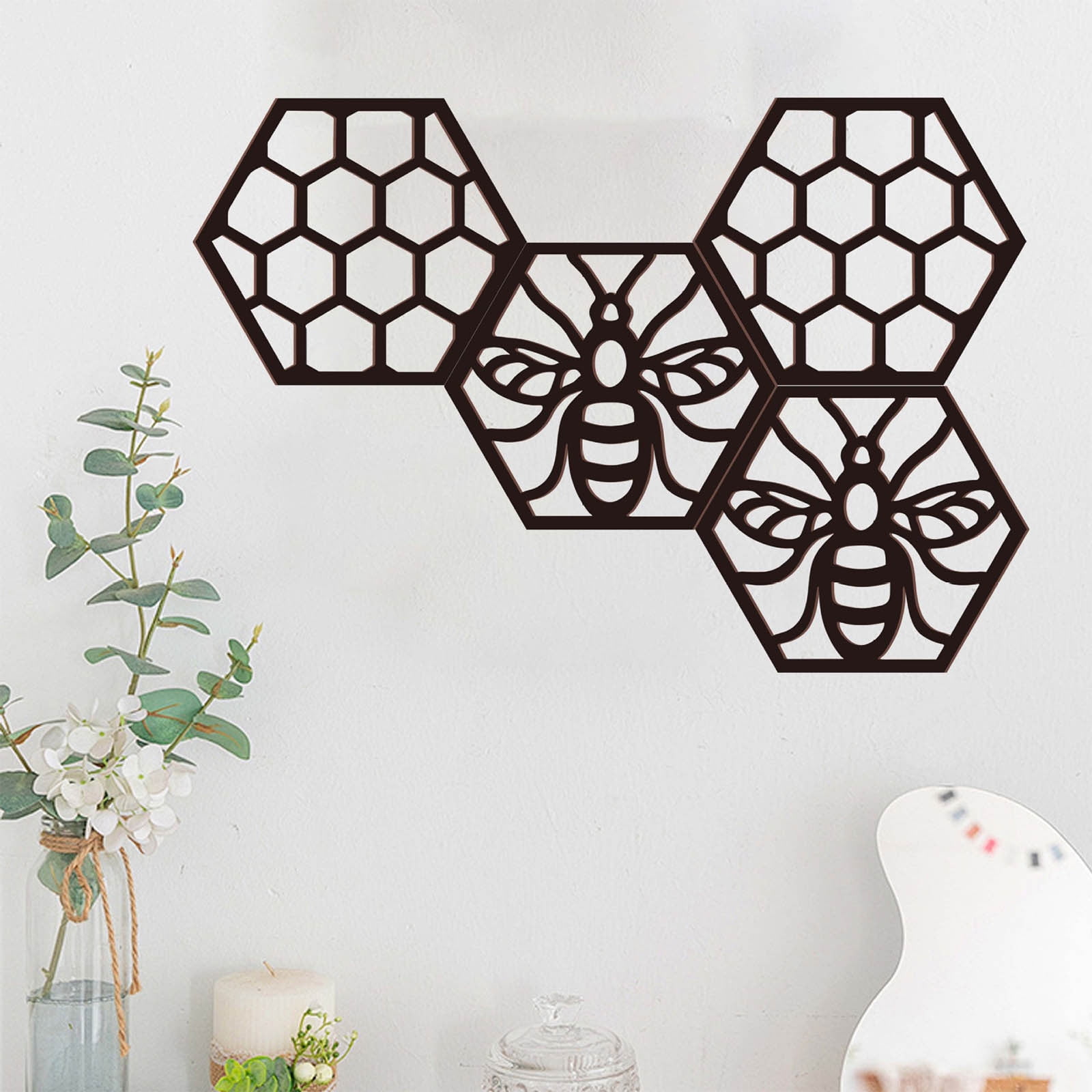 4Pcs Metal Bee Wall Art Farmhouse Honey Bee Honey Comb Decor, Wire ...
