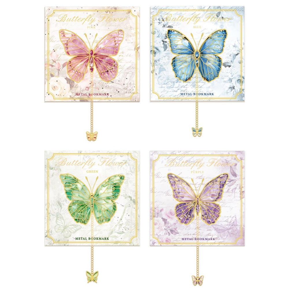 4Pcs Metal Bookmarks with Chain, Metal Butterfly Bookmark with Pendant ...