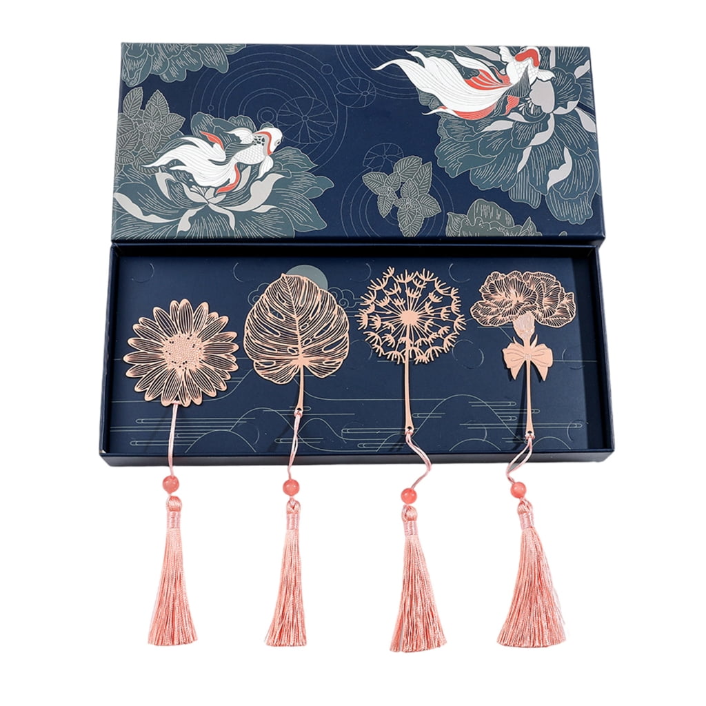 4Pcs Metal Flower Bookmarks Tassels Bookmarks Appreciation Present for ...