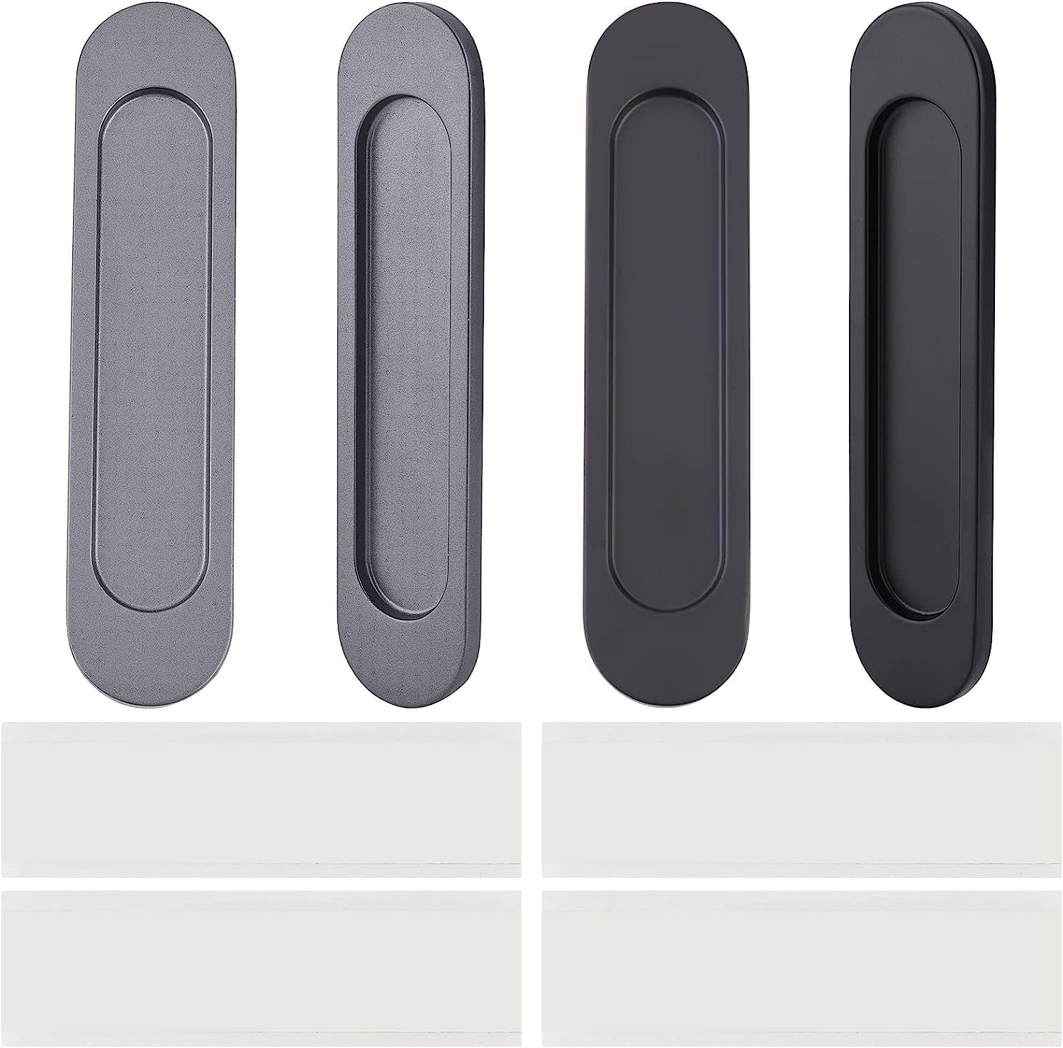 4Pcs Metal Flush Pulls with Double-Sided Stickers Black Dark Grey Oval ...