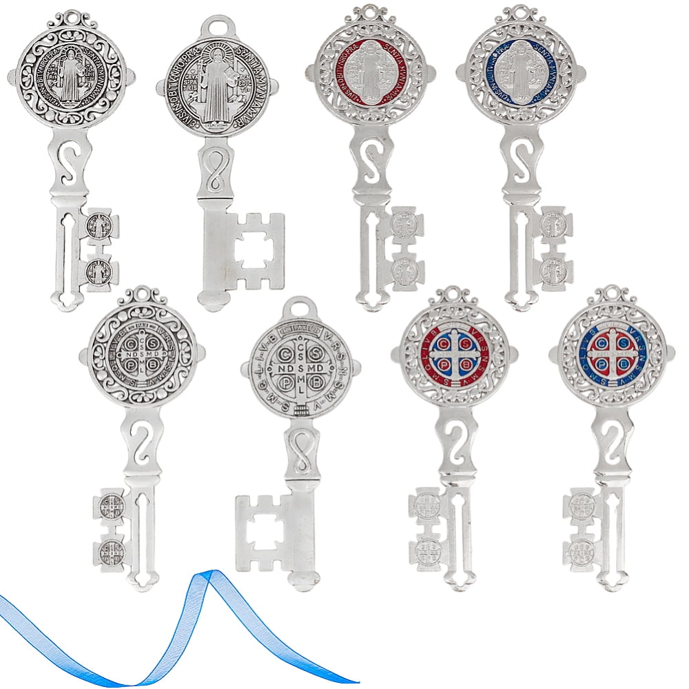 4Pcs Metal Medalla de San Benito Key Wall Pendant Keys Blessing Shiny ...