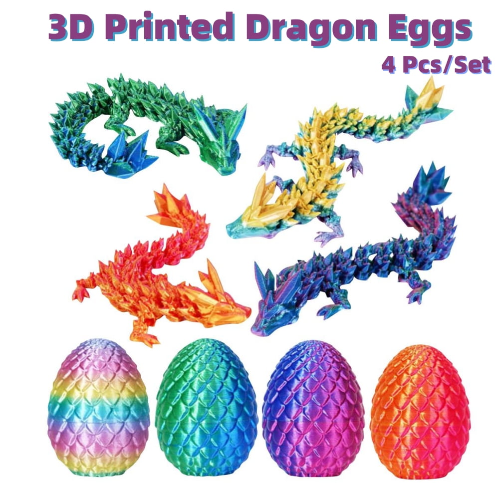 4Pcs Mini 3D Printed Dragon Eggs with Surprise Dragon Inside, Easter ...