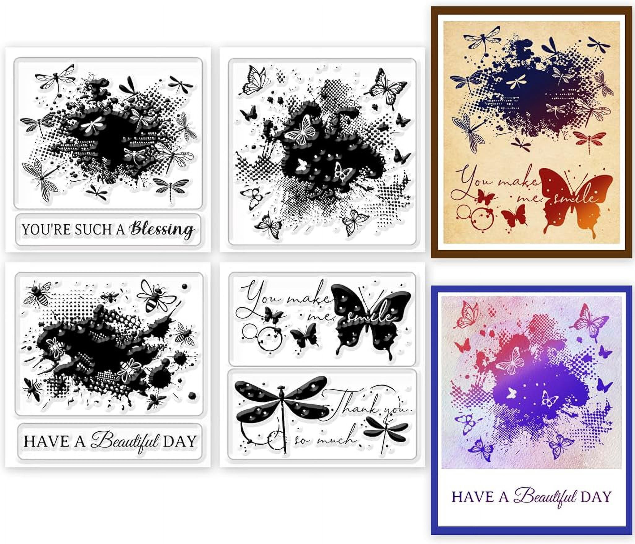 4Pcs Mini Butterflies Stains Background Clear Stamps for DIY ...