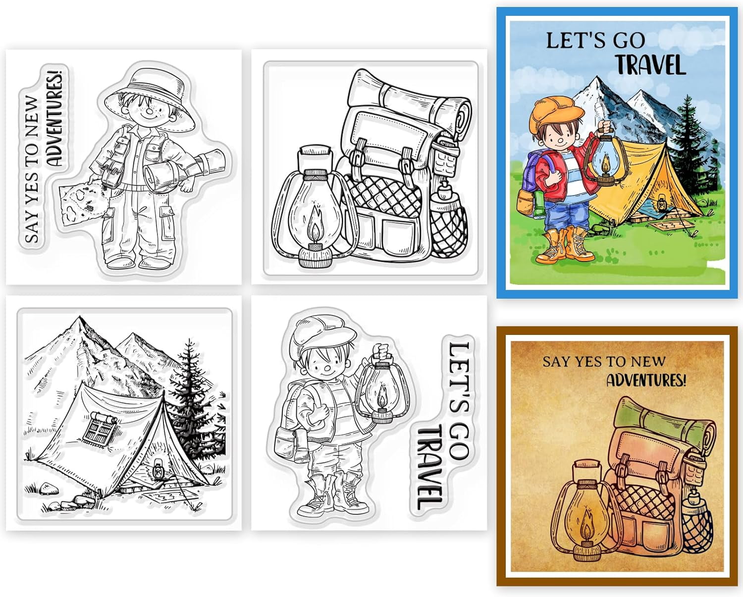 4Pcs Mini Camping Adventure Clear Stamps for DIY Scrapbooking Mini ...