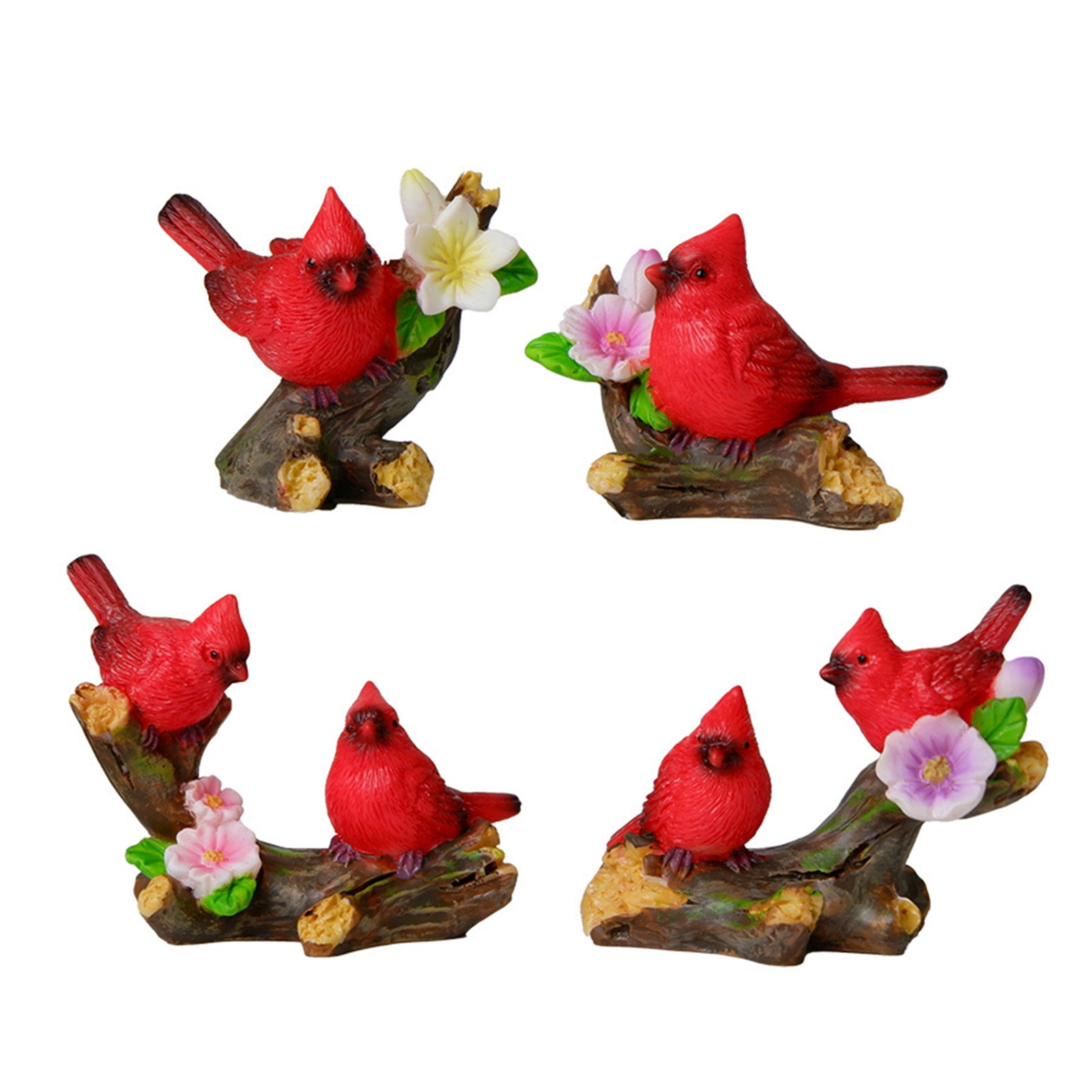 4Pcs Mini Christmas Cardinal Statue,Micro-landscape Red Cardinal ...