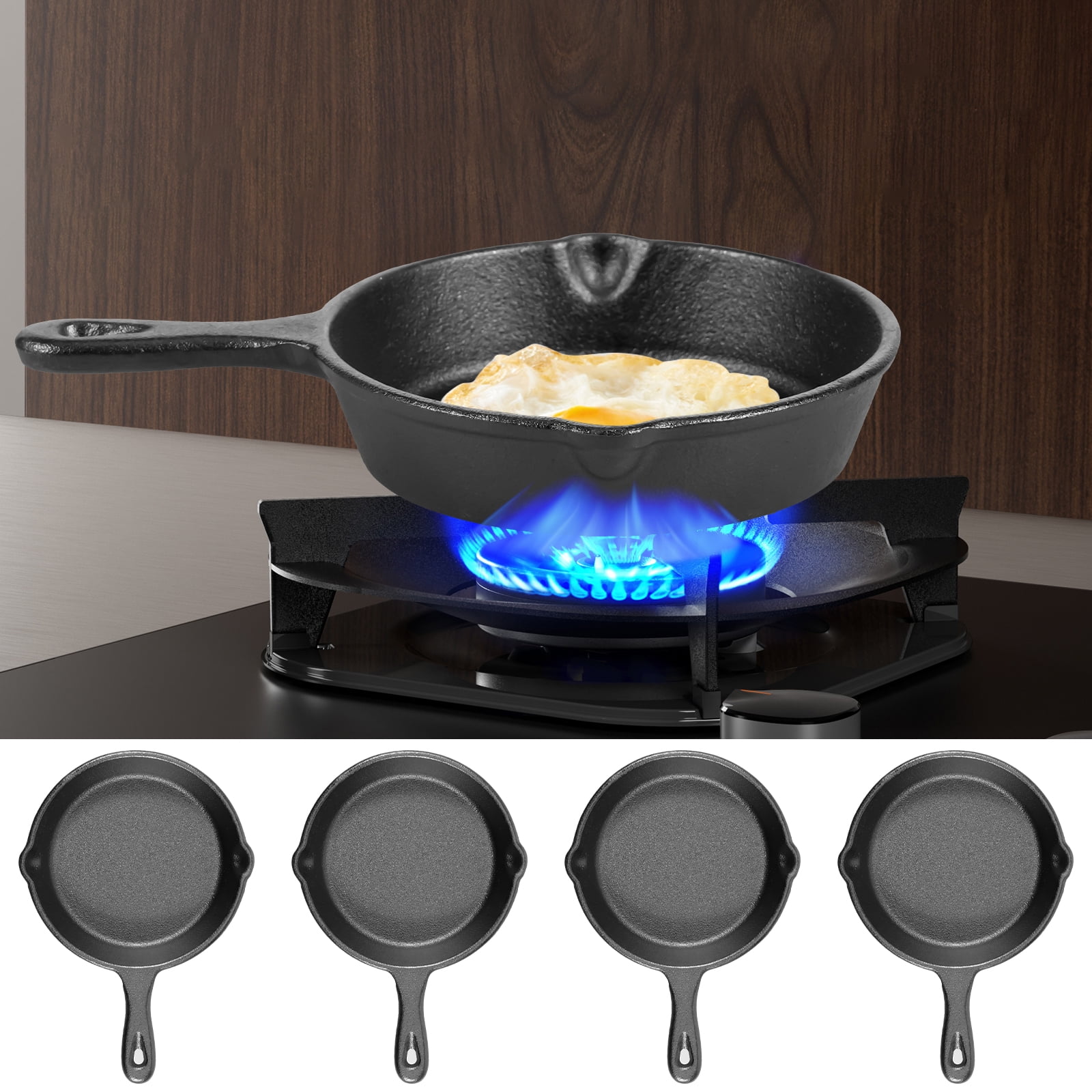 4Pcs Mini Iron Skillet for Stove Oven Anti Rust Non Stick Small Frying ...