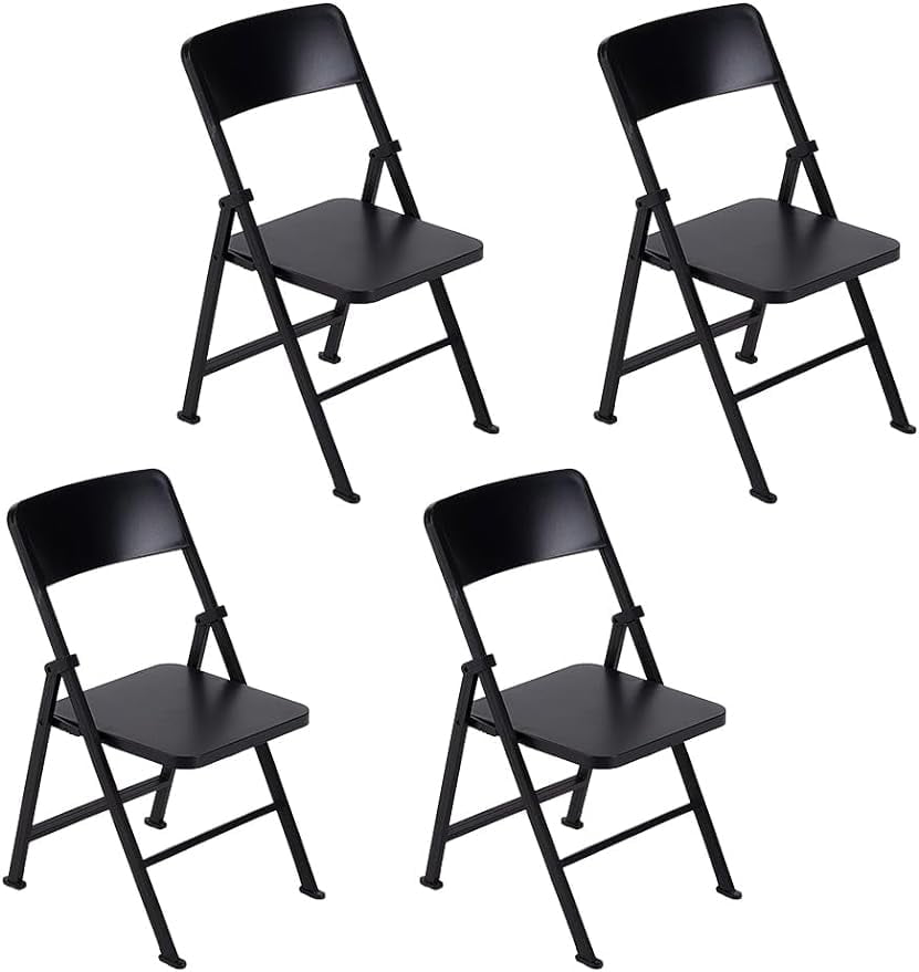 4Pcs Mini Plastic Foldable Chair 3.7x3.3x4.2 Inch Black Foldable Chair ...