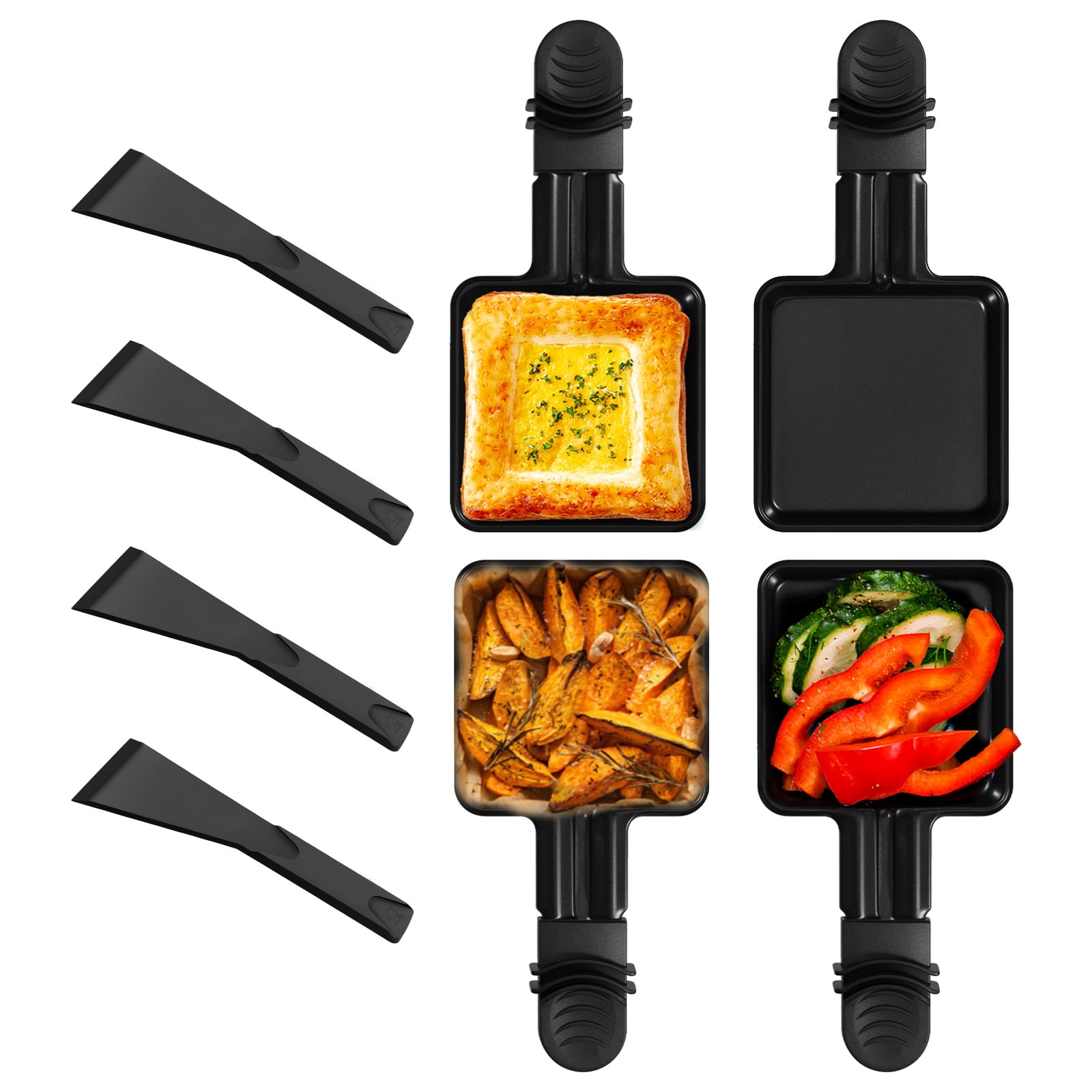 4Pcs Mini Raclette Grill Pan Non Stick Coating Cheese Pan Square Carbon ...