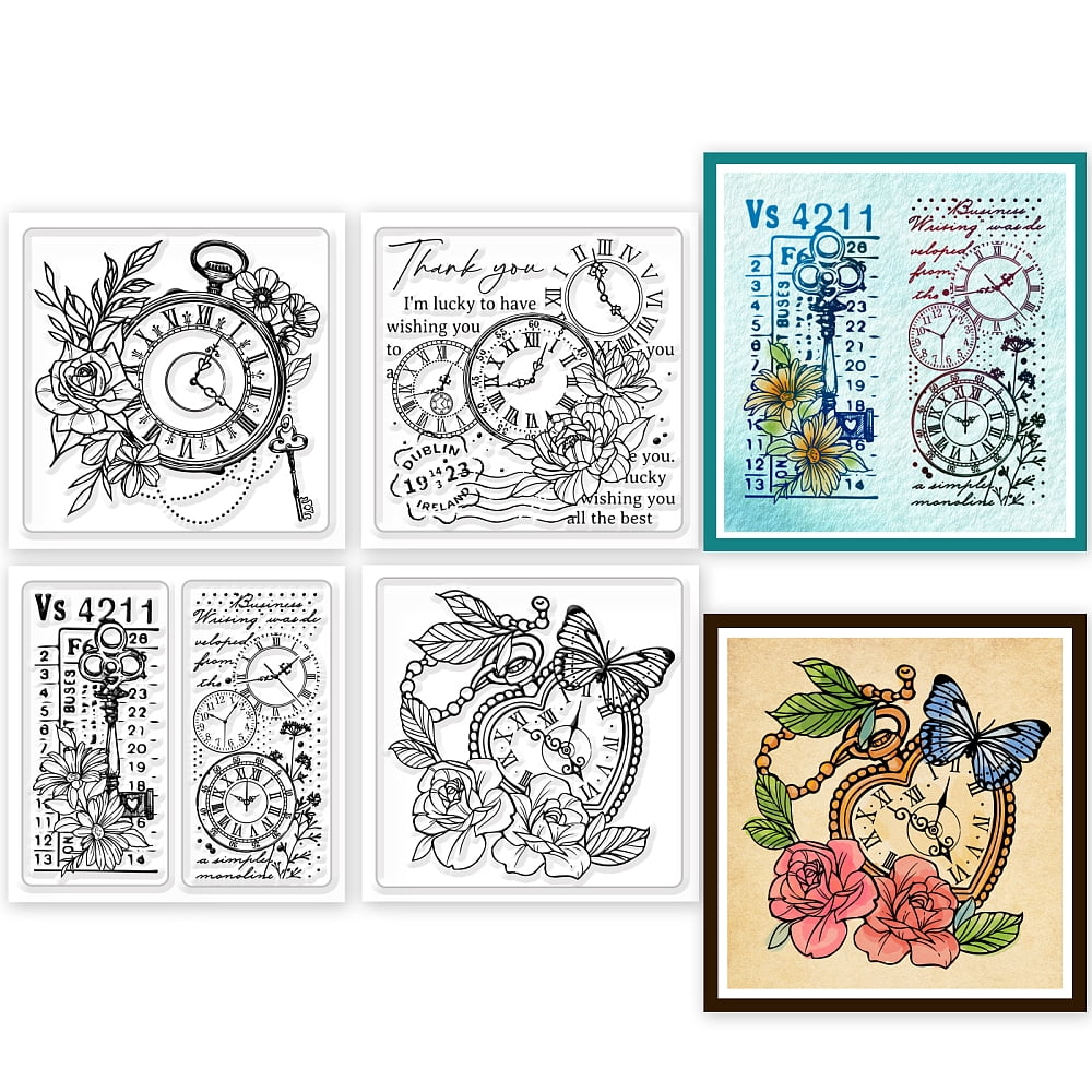 4Pcs Mini Retro Clock Background Clear Stamps for DIY Scrapbooking Mini ...