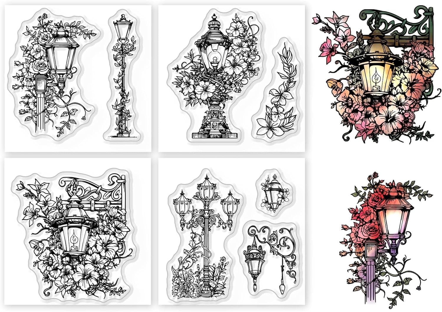 4Pcs Mini Street Lamp Flowers Clear Stamps for DIY Scrapbooking Street ...