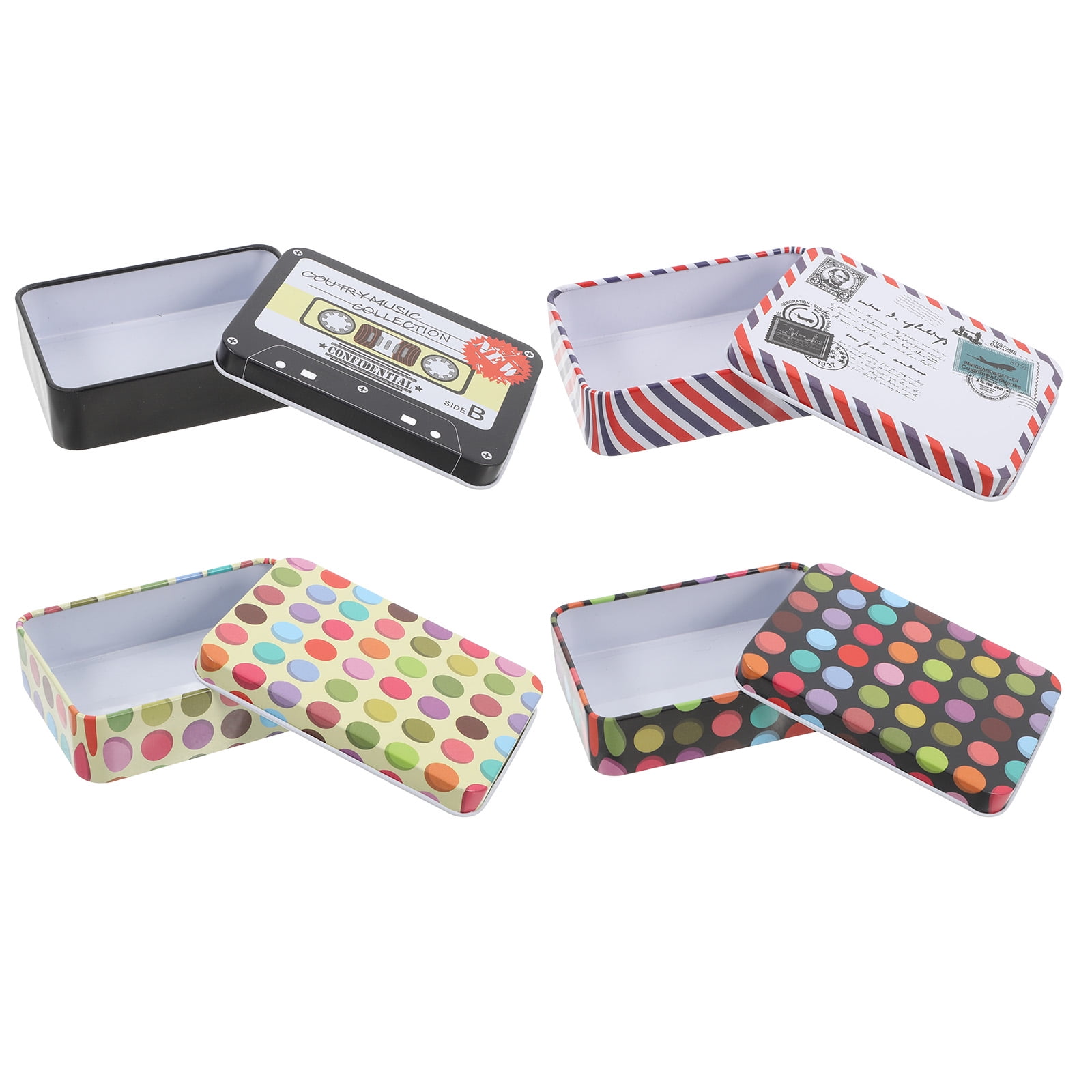 4Pcs Mini Tin Trinket Jewelry Organizer Storage Box Decorative Boxes ...