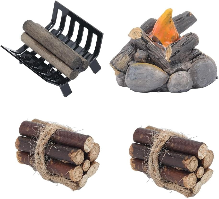 4Pcs Miniature Campfire Mini Dollhouse Bonfire Model Fire Wood Iron ...