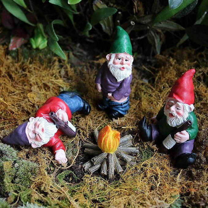 4Pcs Miniature Garden Gnome Set, Wizard Gnome 3D Dwarves Fairy Garden ...