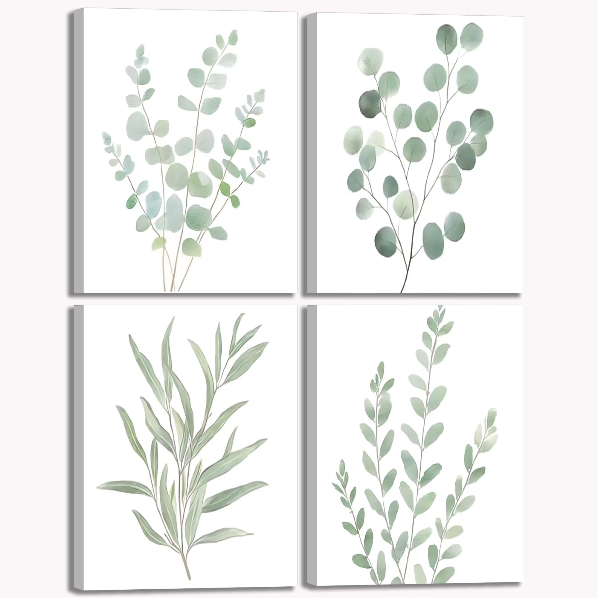 4Pcs Modern Eucalyptus Plant Canvas Wall Art Bathroom Green Plant ...