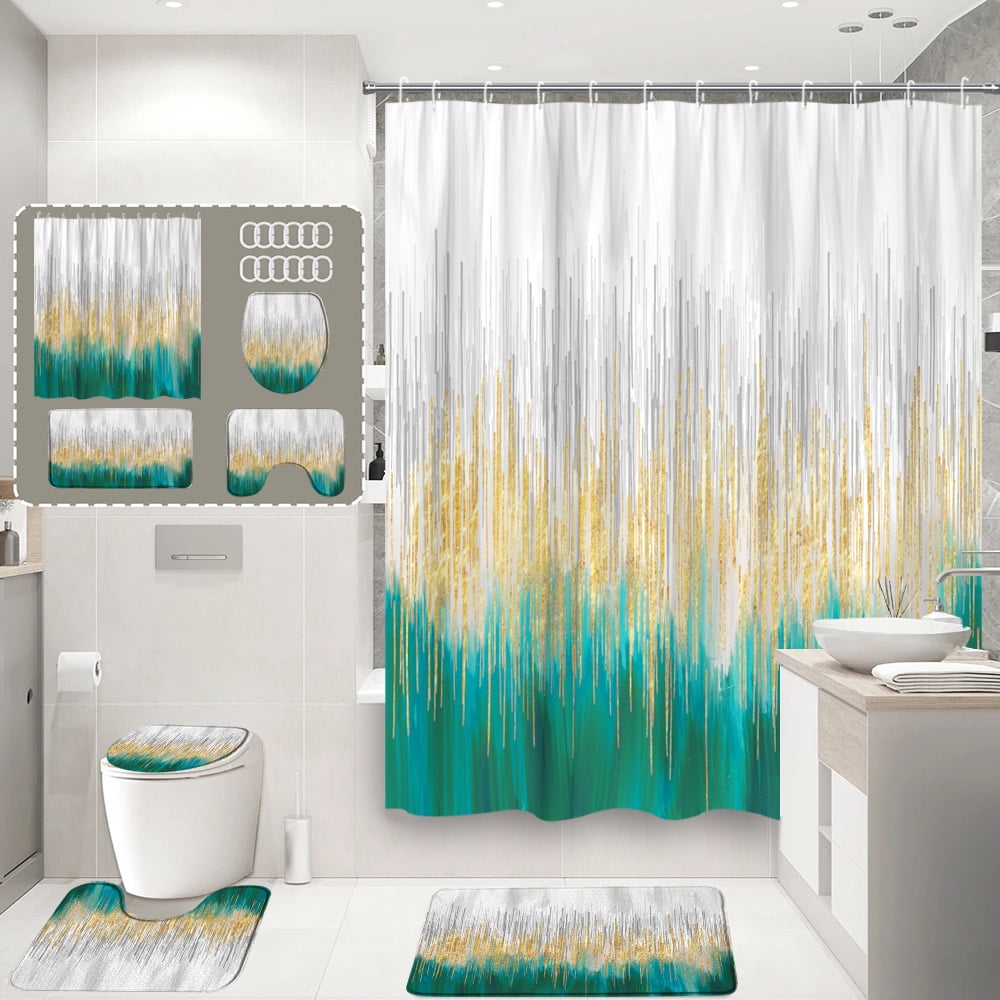 4Pcs Modern Striped Shower Curtain Abstract Lines Creative Colorful Art ...