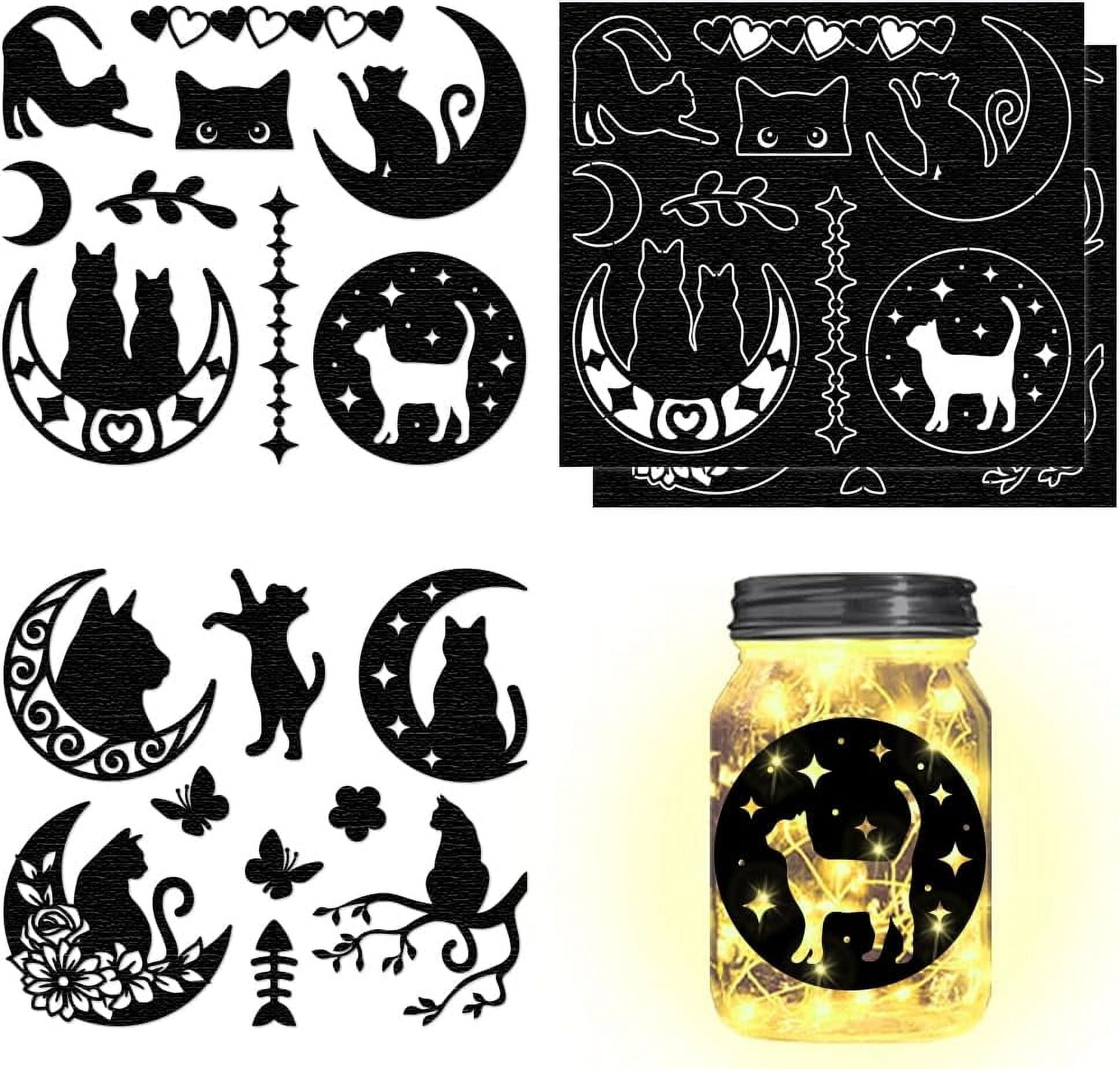 4Pcs Moon Silhouettes Laser Cutouts Decals Star Cat Flower Mason Jar ...