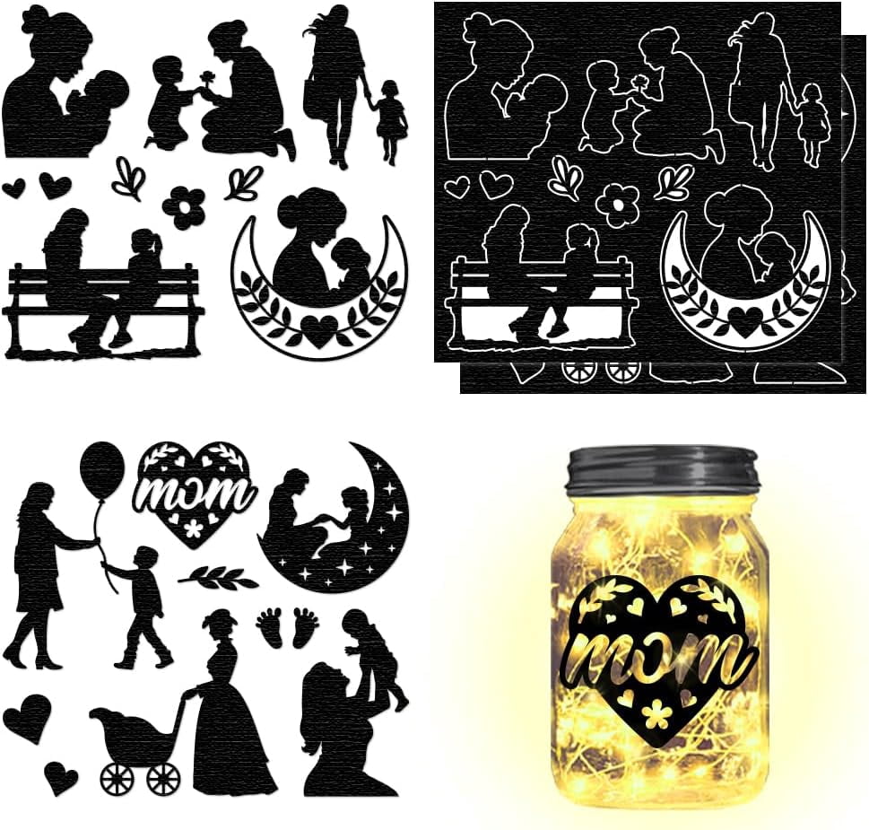4Pcs Mother's Day Silhouettes Laser Cutouts Decals Mom Mason Jar ...