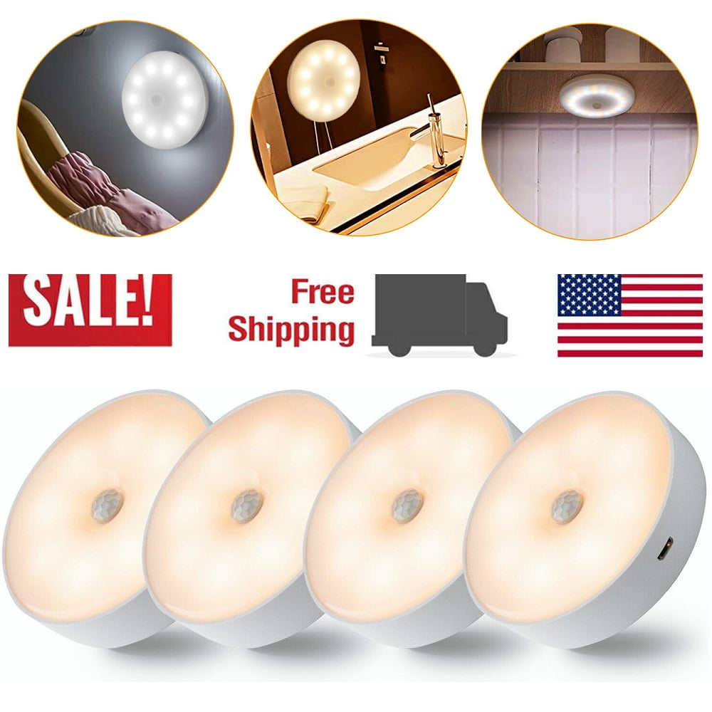 4Pcs Motion Sensor Night Light Indoor Rechargeable Small Led Closet ...