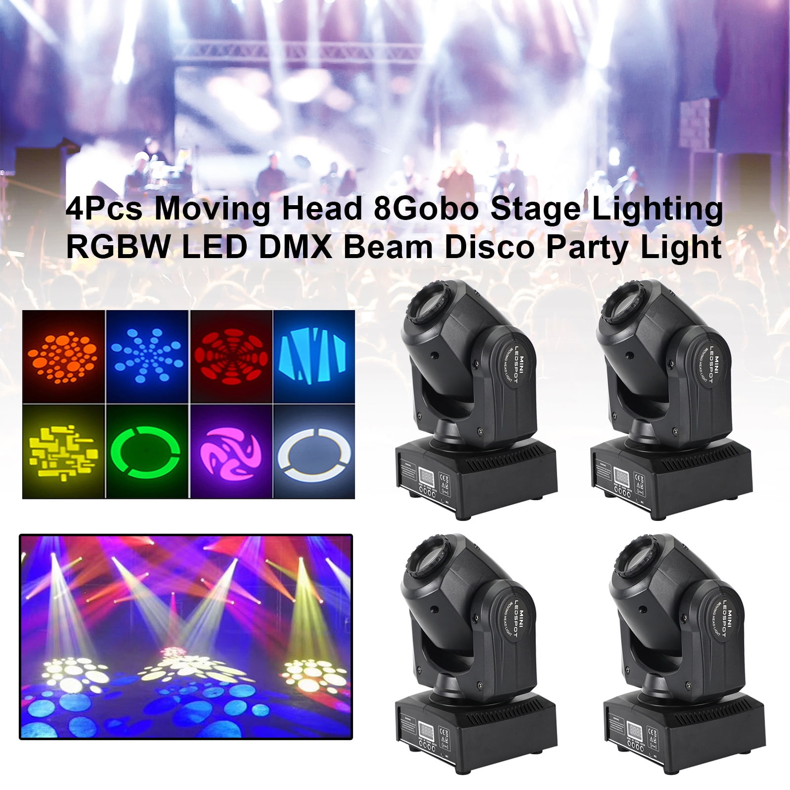 4Pcs Moving Head 8Gobo Stage Lighting RGBW LED DMX Beam Disco Party Light - Walmart.com