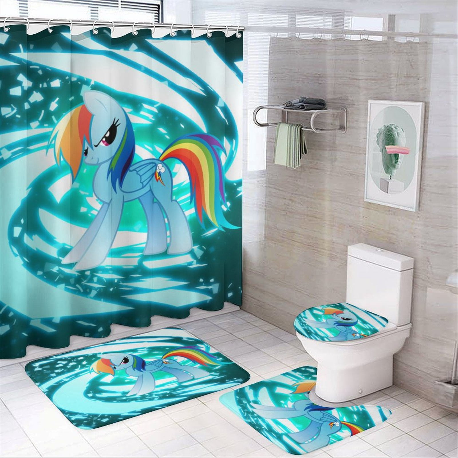 4Pcs My Lit-tle Pony Shower Curtain Sets for Bathroom Cartoon Shower ...