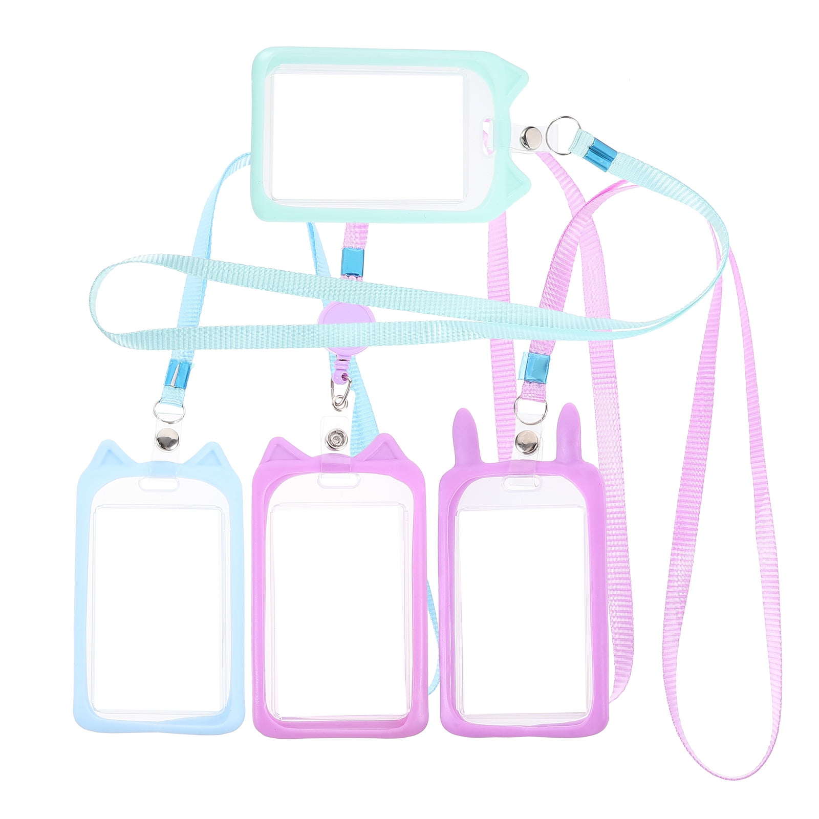 4Pcs Name Badge Holder Cartoon Silicone Badge Sleeve with Lanyard ...
