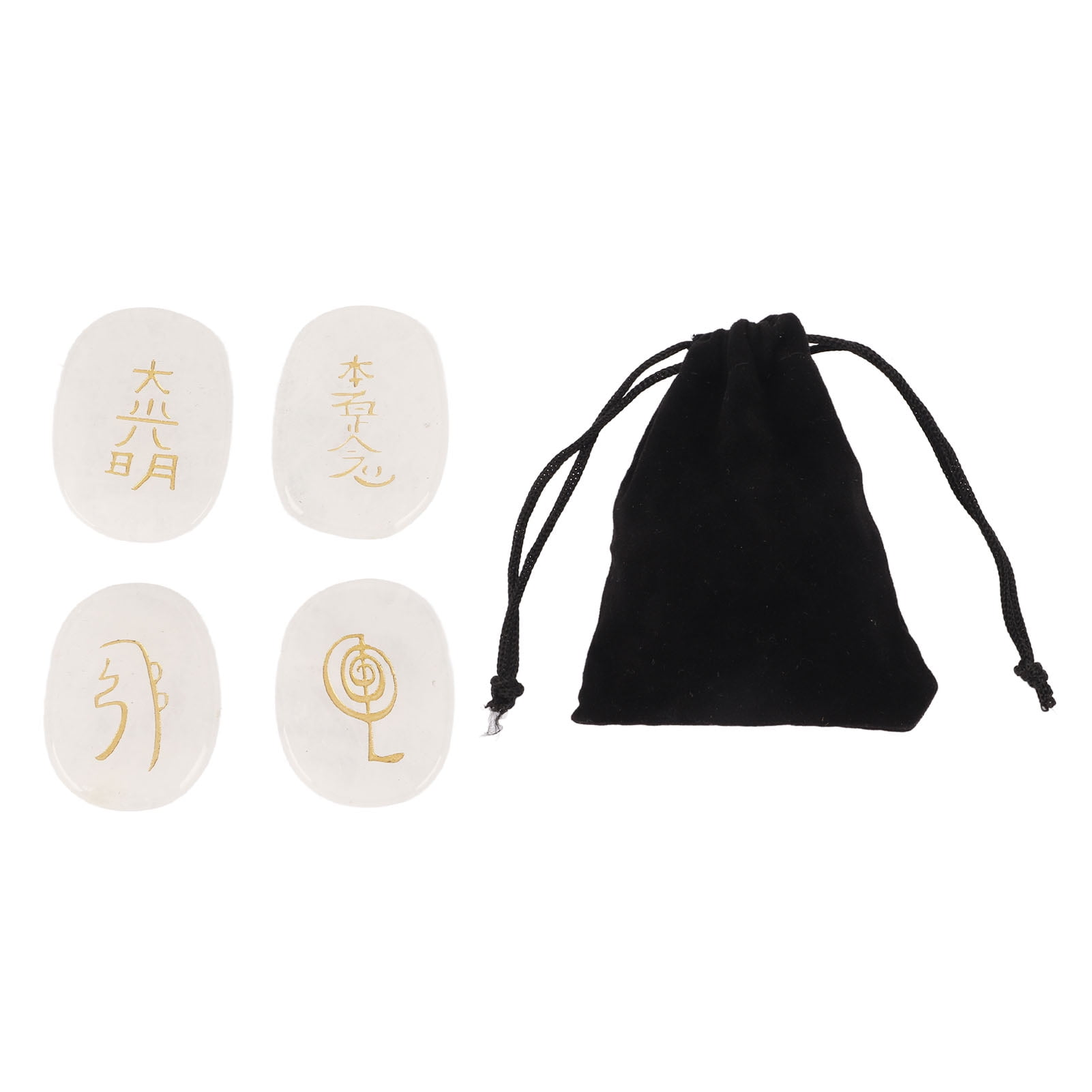 4Pcs Natural Rune Stones with Engraved Reiki Symbols Flat Oval ...