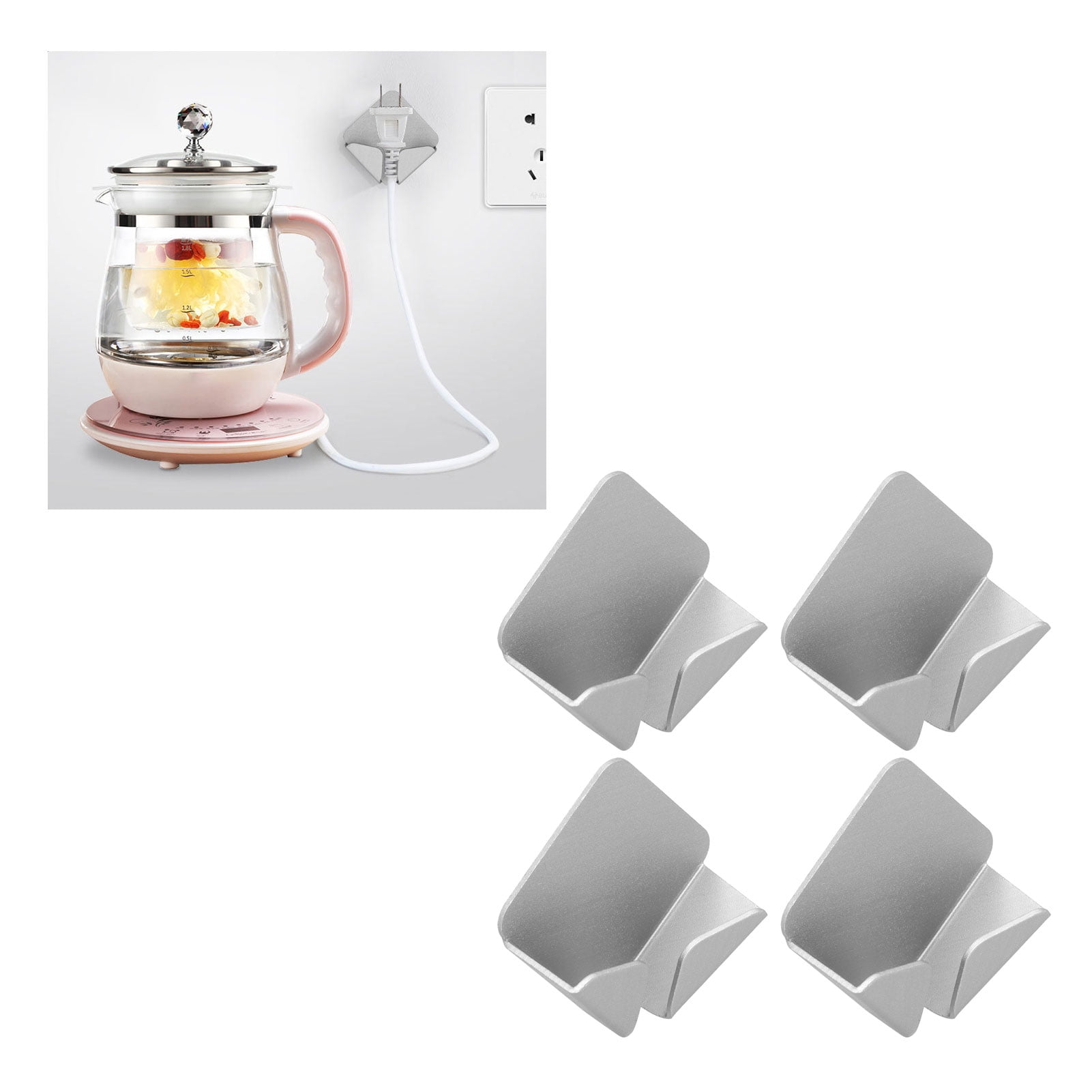 4Pcs No‑Punch Power Plug Holder Wall‑Mounted Power Cable Organizer Rack ...