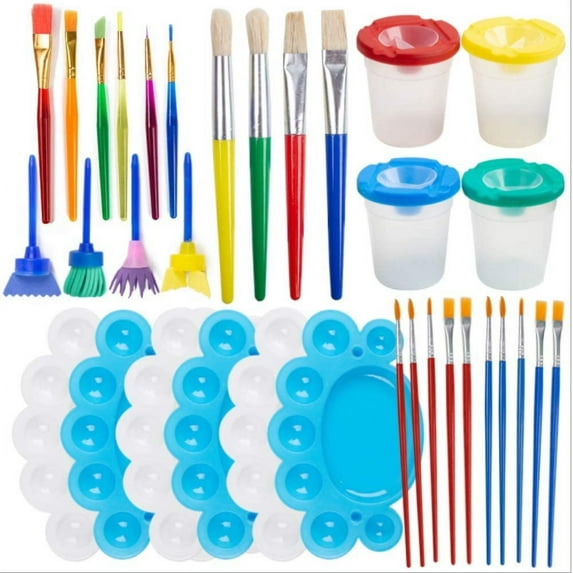 4Pcs No Spill Paint Cups With Color Lids And 4 Pcs Painting Brushes ...