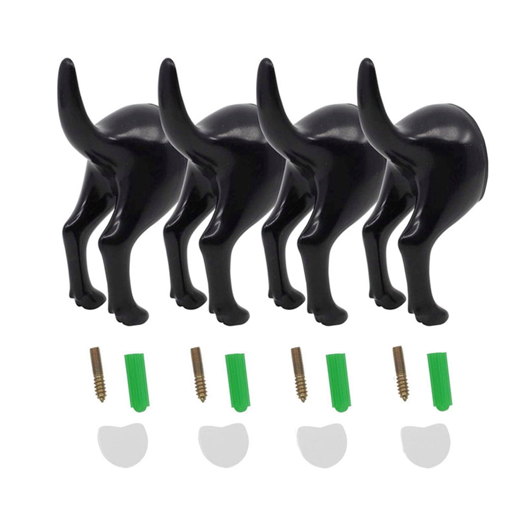 4Pcs Nordic Style Cute Plastic Dog Tail Hooks with Screws Adhesive Tape ...
