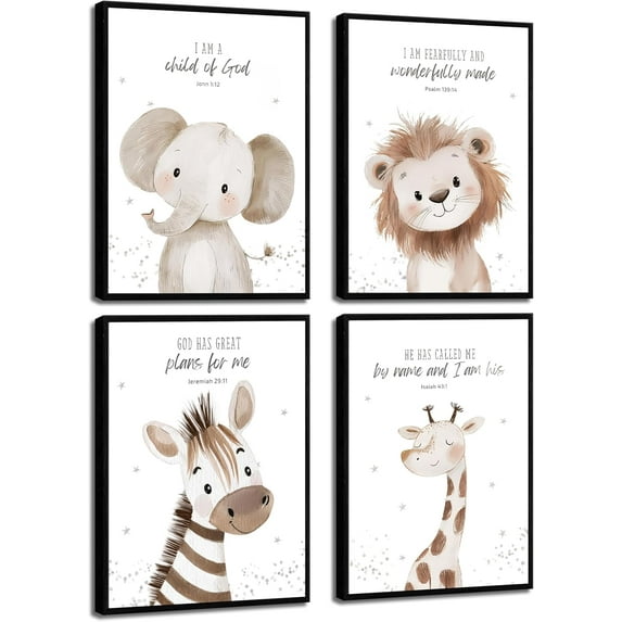 4Pcs Nursery Bible Verse Animal Canvas Wall Art Funny Cute Safari ...