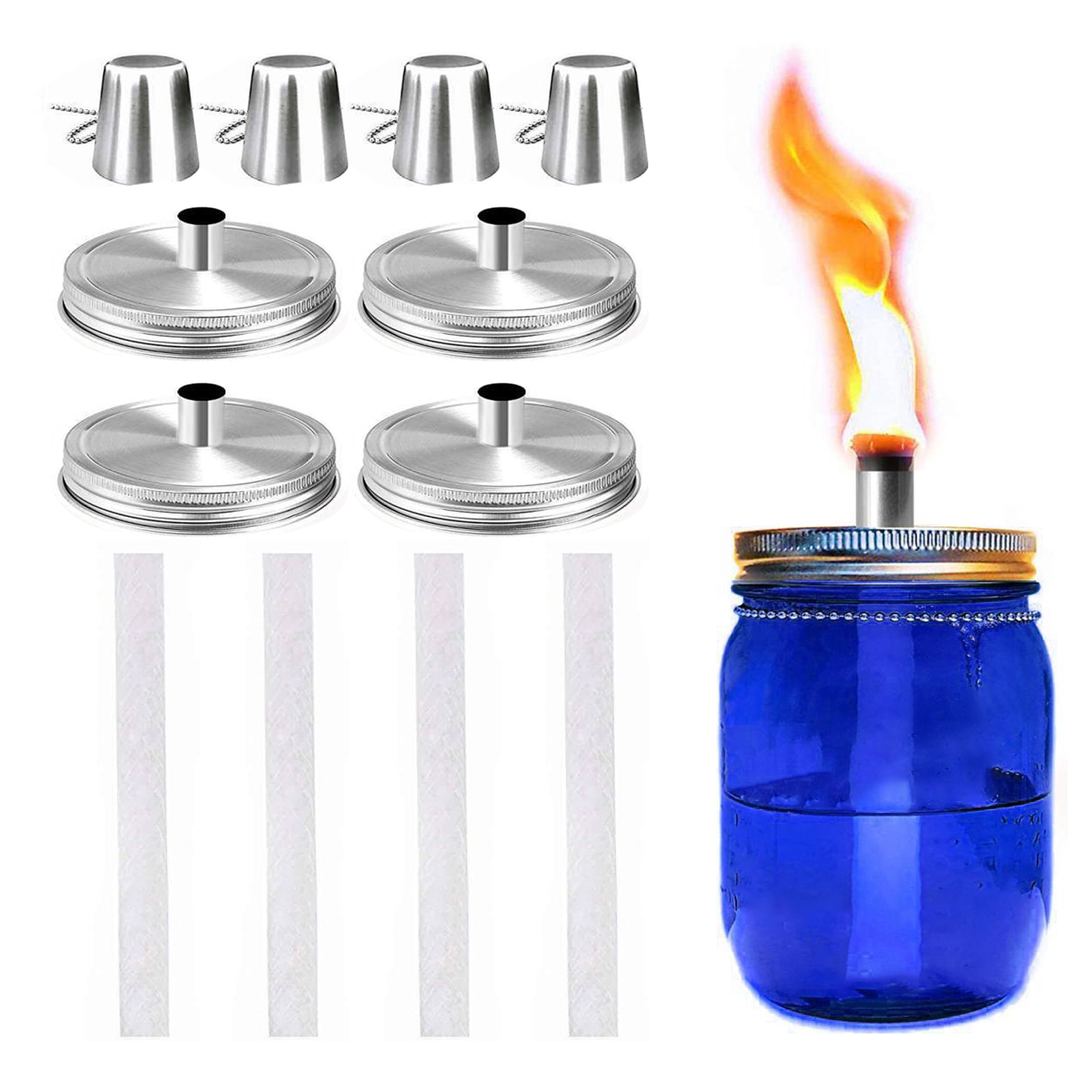 4Pcs Oil Lamp Replacement Wick Set Stainless Steel Lids DIY Oil Lamp ...