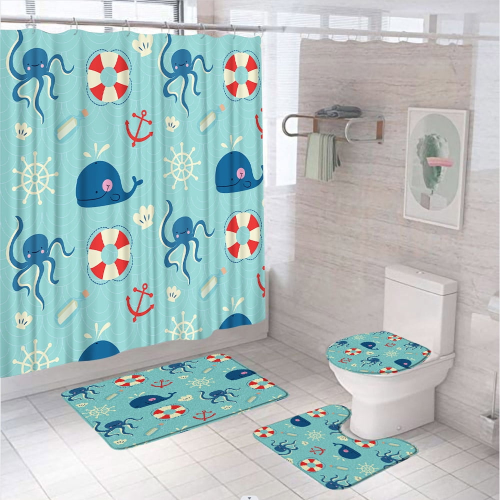 4Pcs Old World Map Bathroom Shower Curtain Set Vintage Art Historical ...