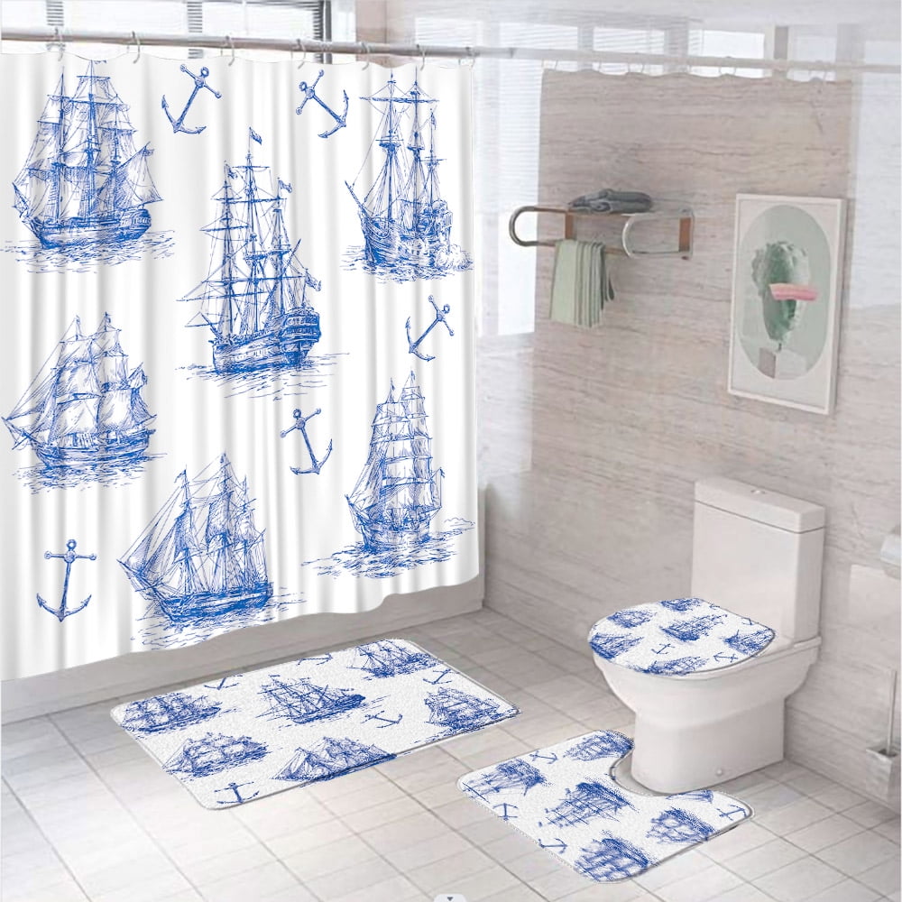 4Pcs Old World Map Bathroom Shower Curtain Set Vintage Art Historical ...