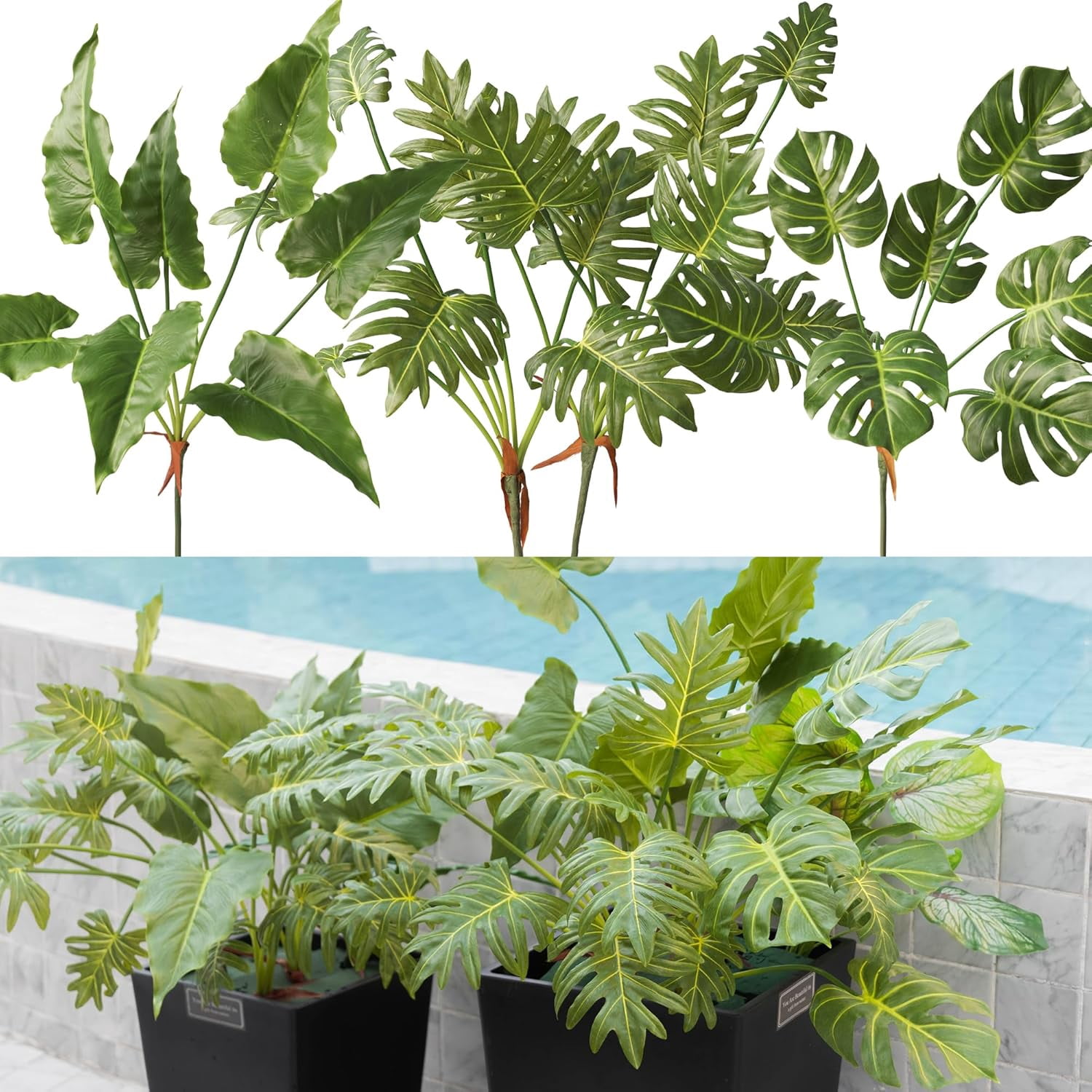 4Pcs Outdoor Artificial Monstera Plant Boxwood Plastic Artificial Plant ...