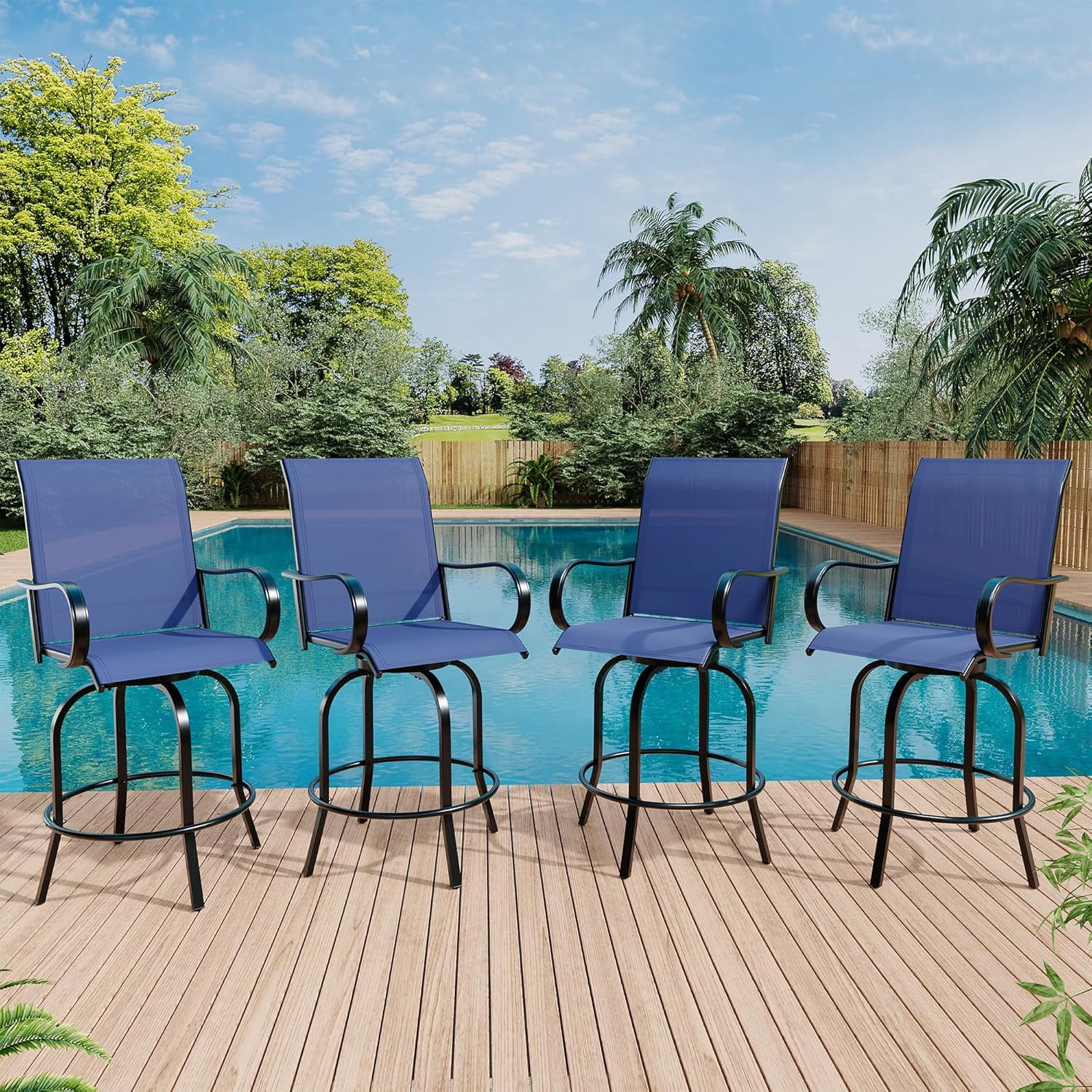 4Pcs Outdoor Swivel Bar Chairs, Patio High Swivel Bar Stools, All ...
