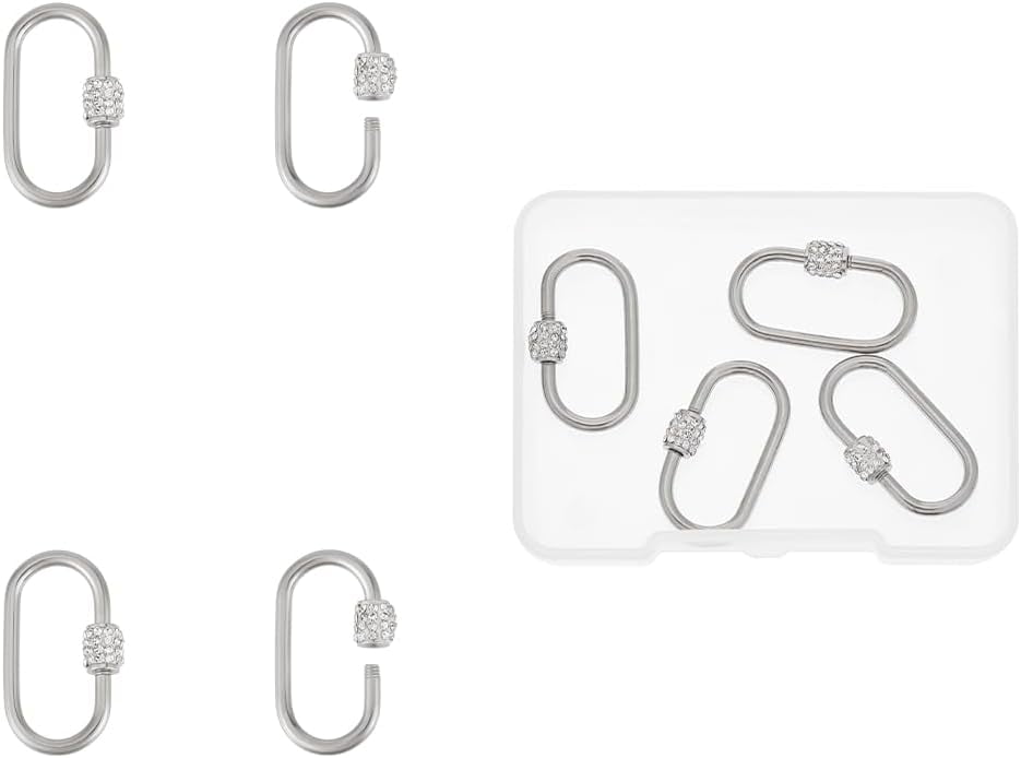 4Pcs Oval Clasp Necklace Connector Rhinestone Lock Charm Stainless ...
