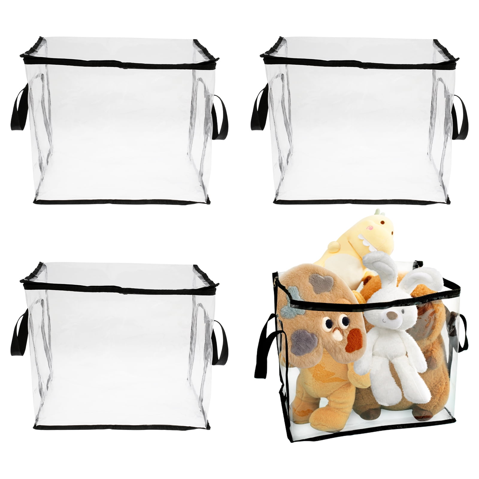 4Pcs PVC Toy Storage Box With Handle Transparent Foldable Toy Organizer ...