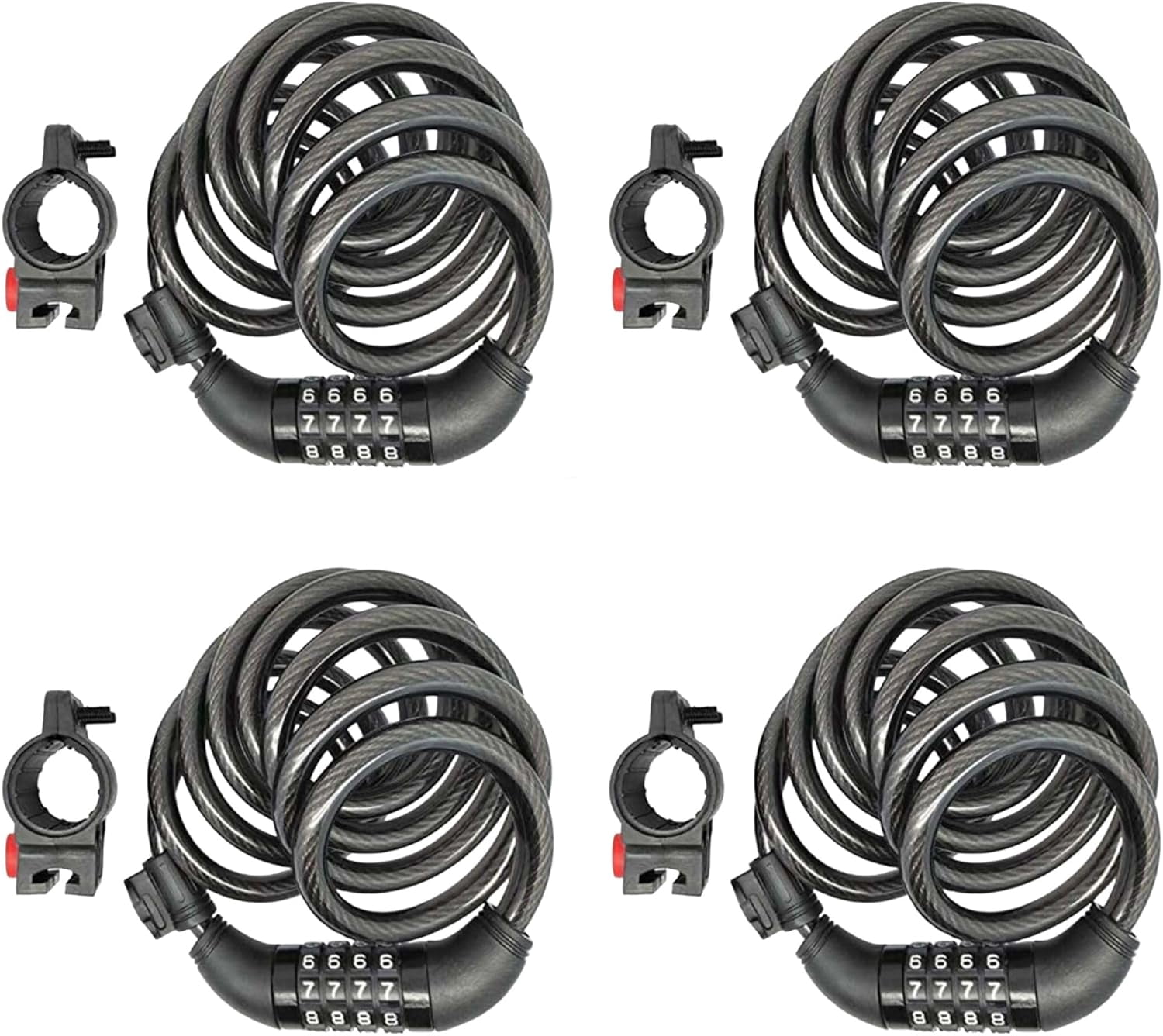 4Pcs Pack 6FT Extra Long Cable Combination Bike Locks, 4 Digits ...