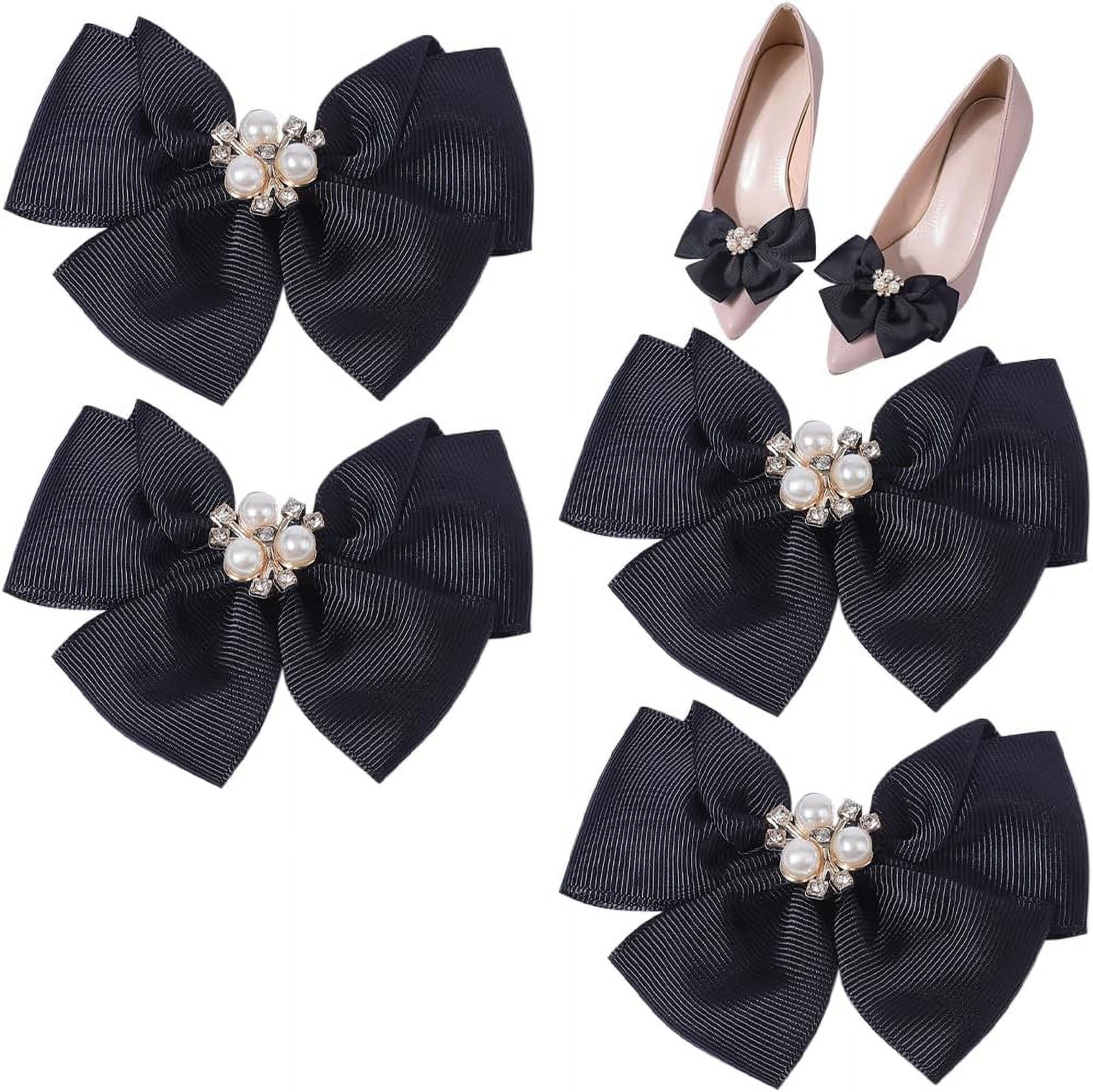 4Pcs Pearl Bow Shoe Clips Bowknot Rhinestone Shoe Buckles Detachable ...