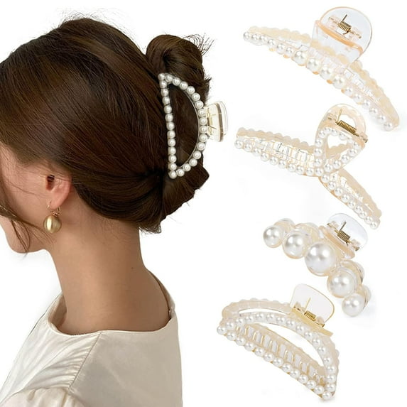 4Pcs Pearl Hair Claw Clips for Women Girls, Large Small Hair Claw Clip ...