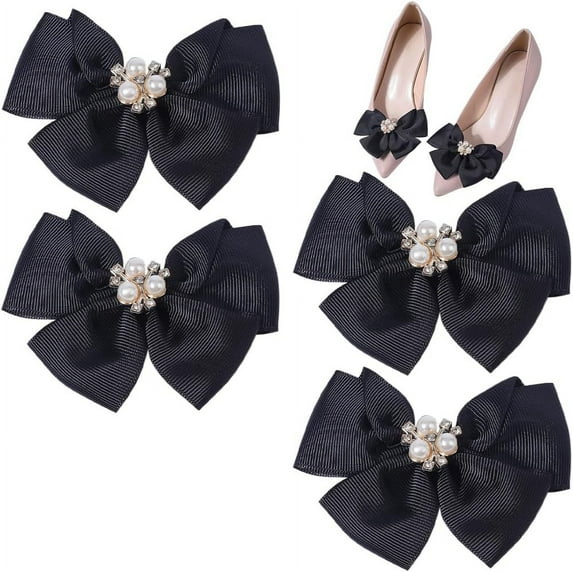 4Pcs Pearl Shoe Clips Bowknot Rhinestone Shoe Buckles Detachable Shoe ...
