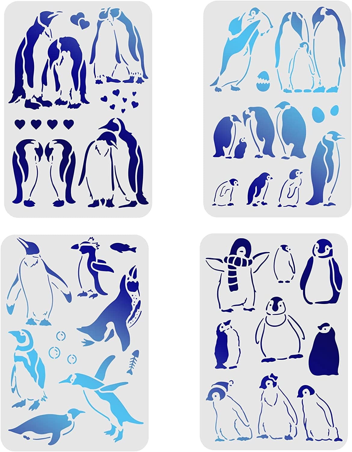 4Pcs Penguin Stencils 11.7x8.3 inch Antarctic Penguins Stencil Plastic ...