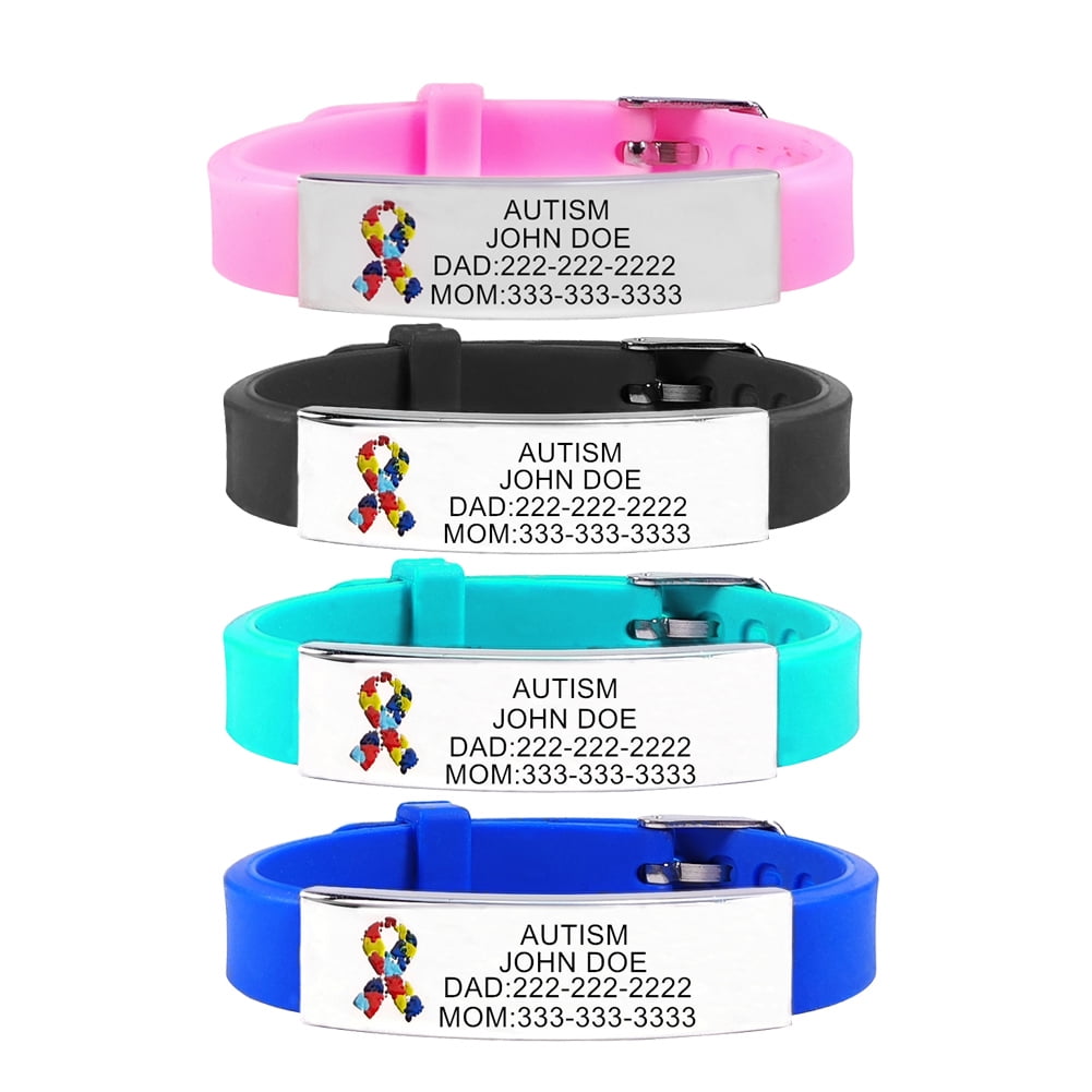 4Pcs Personalized Autism Medical Alert ID Bracelet for Teen Women Men ...