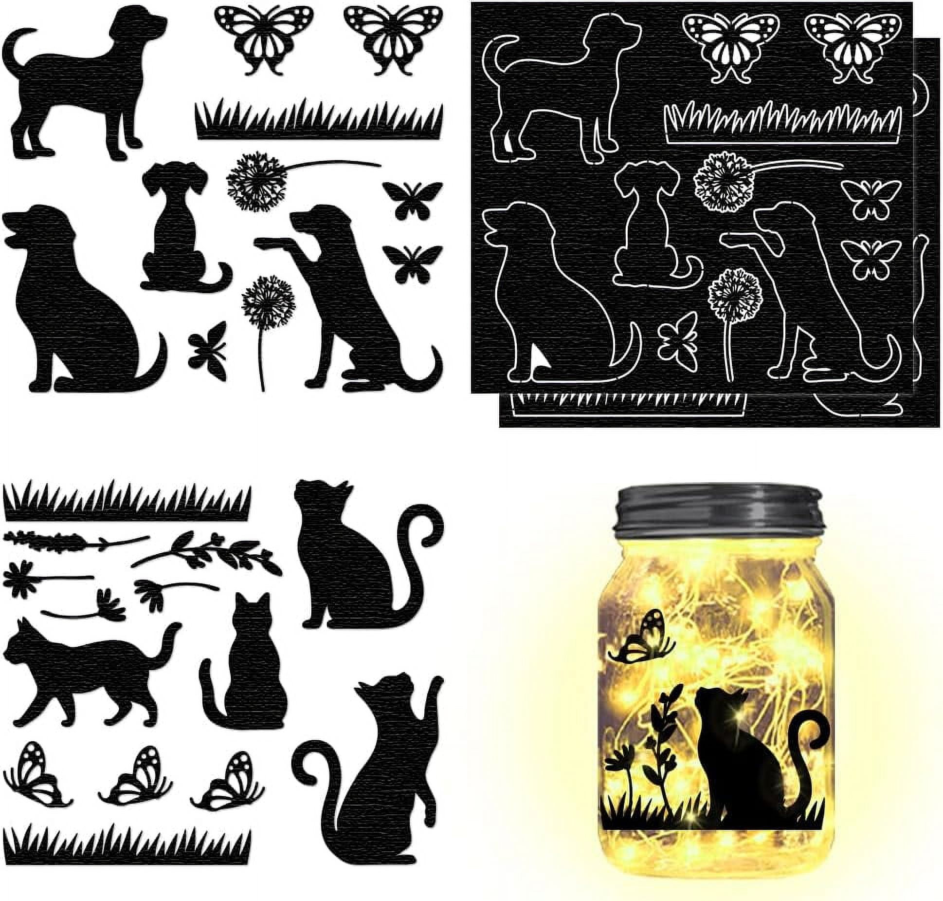 4Pcs Pet Cat Silhouettes Dog Laser Cutouts Decals Mason Jar Cutouts ...