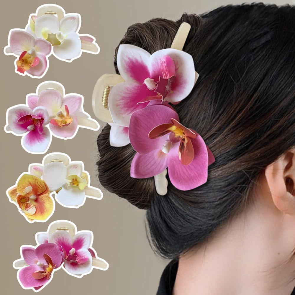 4Pcs Phalaenopsis Butterfly Orchid Hair Accessories - Pink Hawaiian ...