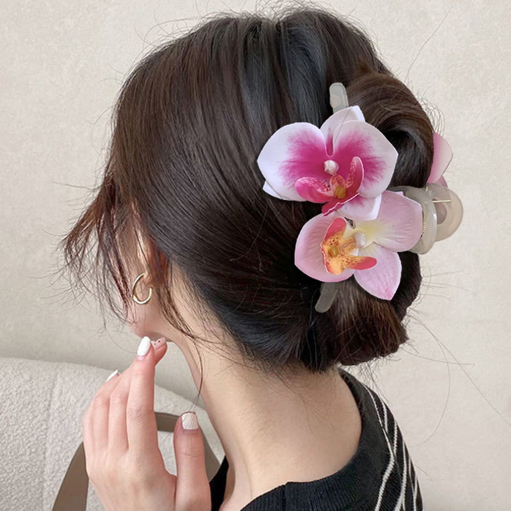 4Pcs Phalaenopsis Flower Hair Clips For Women,Pink Butterfly Orchid ...