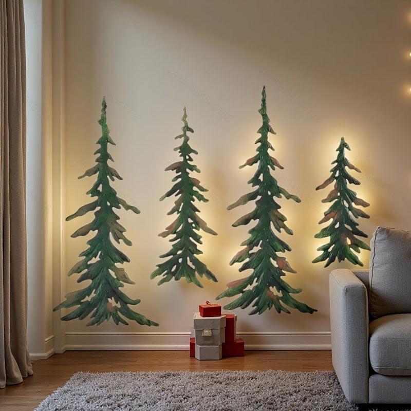 4Pcs Pine Metal Tree Wall Art, Metal Wall Art, Christmas Wall Art, Tree ...