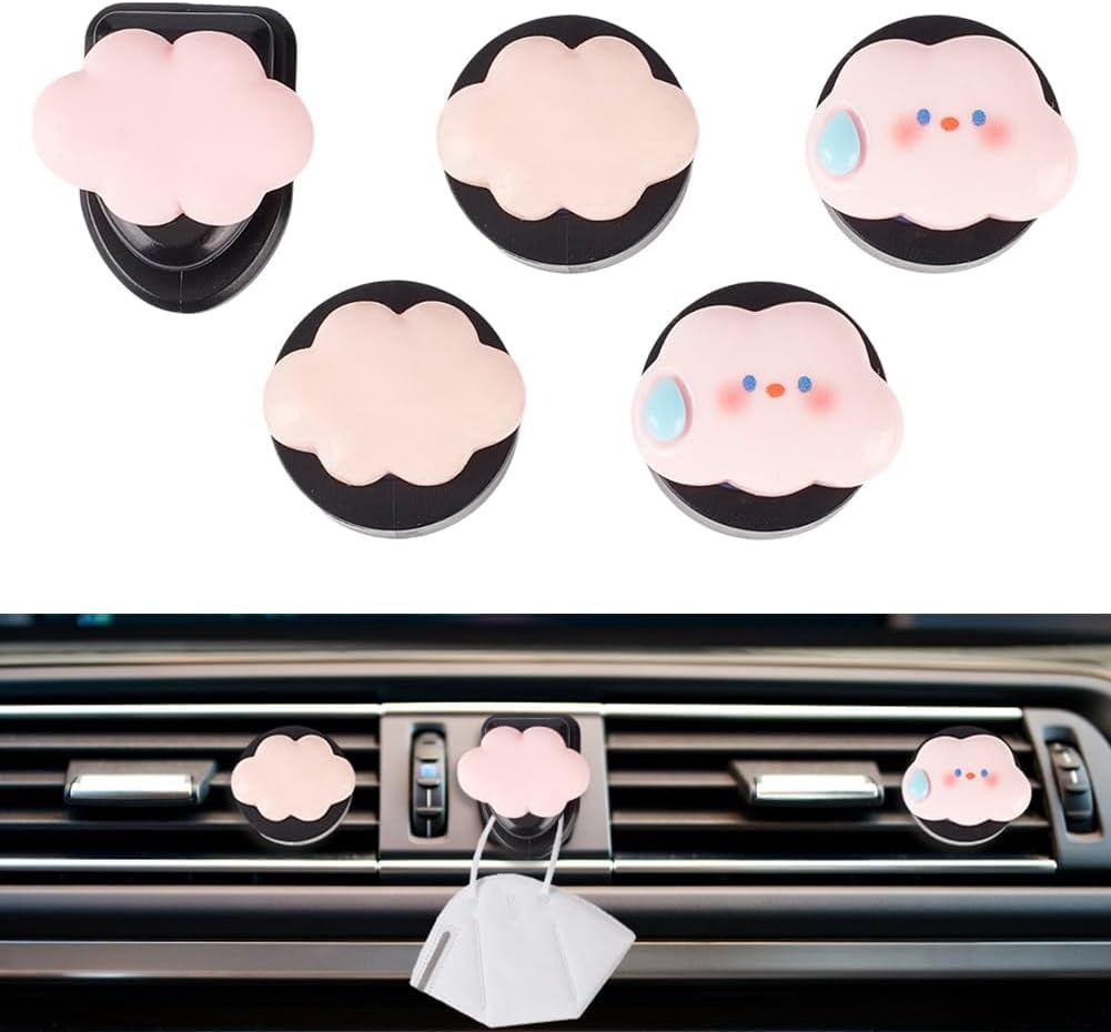 4Pcs Pink Cloud Air Vent Clips with 1pc Self Adhesive Vent Clip Car ...