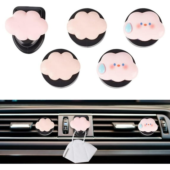 4Pcs Pink Cloud Air Vent Clips with 1pc Self Adhesive Vent Clip Car ...